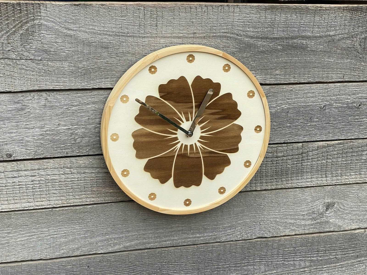 Wooden wall clock with motif engraving | Flower motif – Laserstern ...